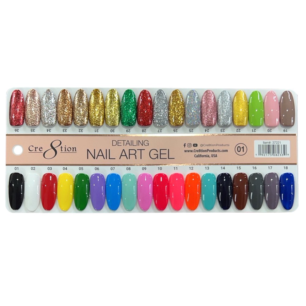 Cre8tion Detailing Nail Art Gel, 36 Colors, 01, Color Chart, 37221 ...