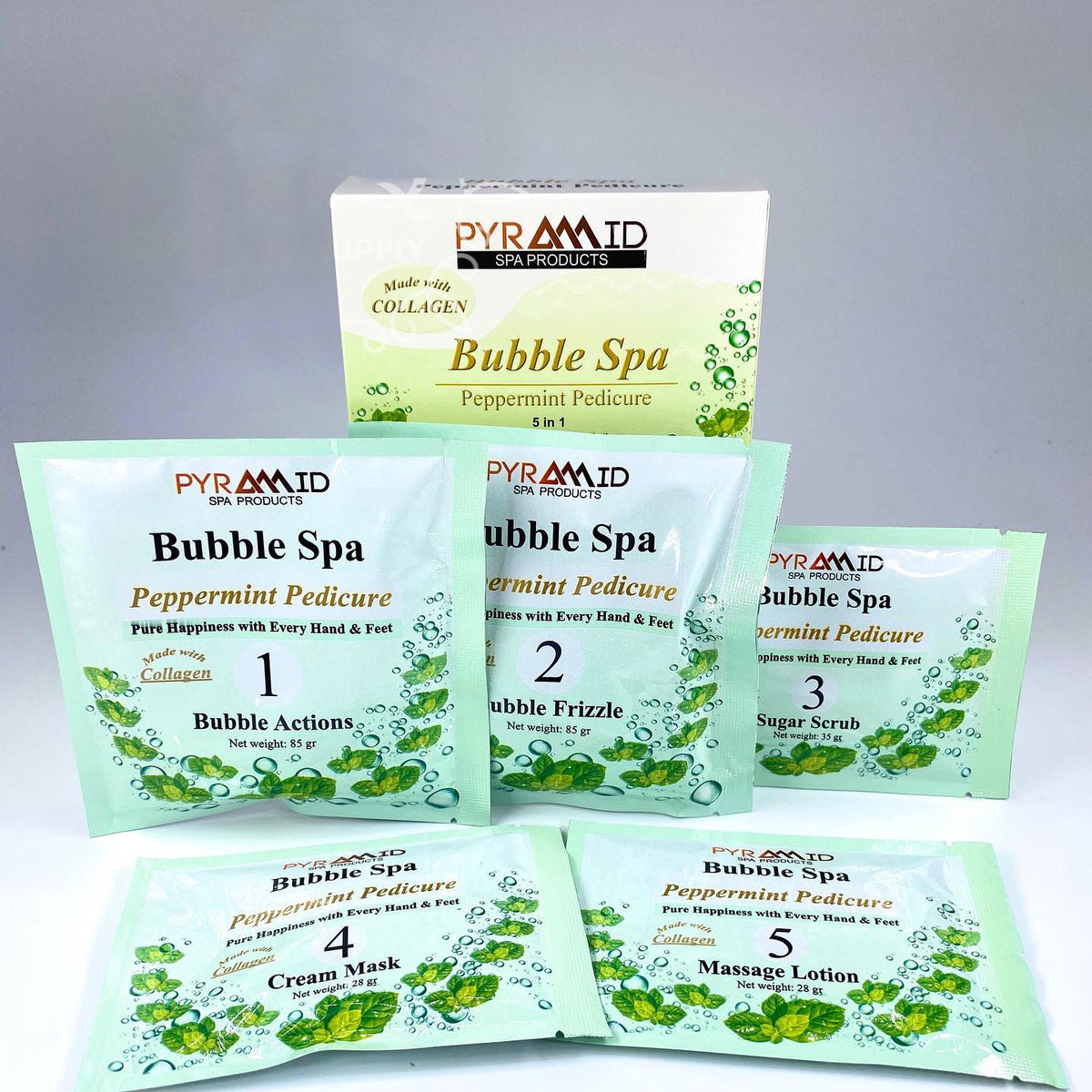 Pyramid Bubble Spa Pedicure 5in1 (Made With COLLAGEN), PEPPERMINT (Pk ...