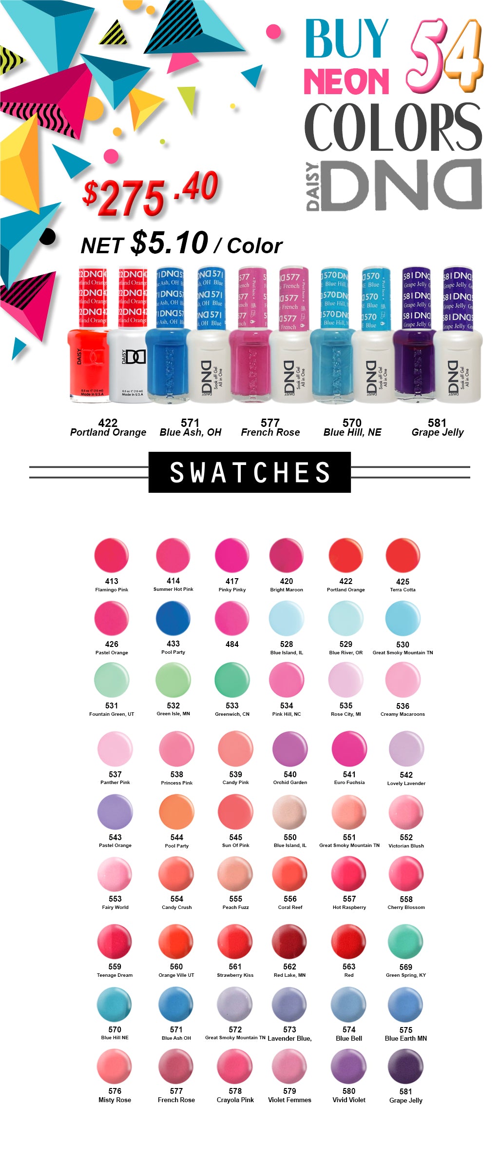 DND Nail Lacquer And Gel Polish, 54 Neon Colors, Special Price KK0918 ...
